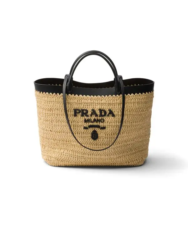 Prada Medium Crochet And Leather Tote Bag - Neutral
