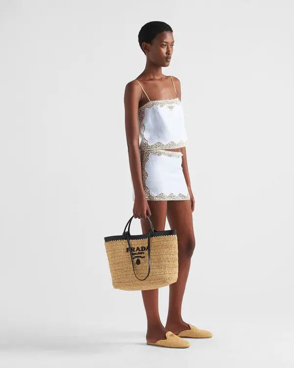 Prada Medium Crochet And Leather Tote Bag