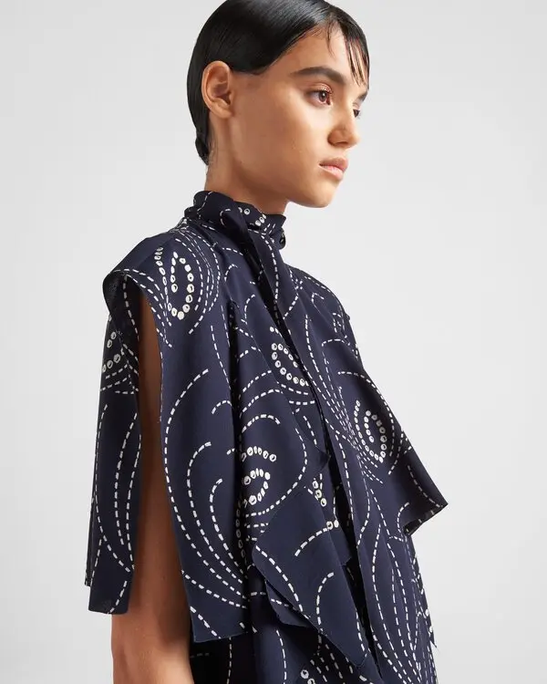 Prada Printed Sablé Mini-dress With Scarf Collar