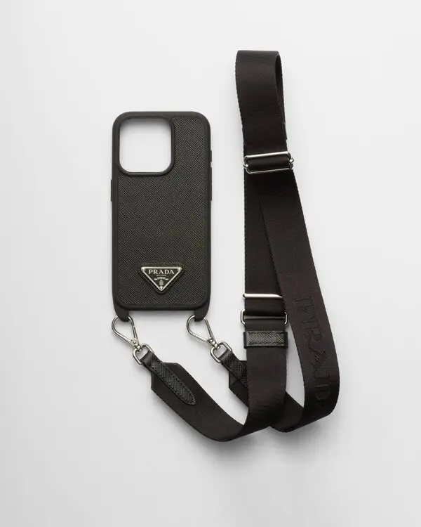 Prada Saffiano Leather Cover For Iphone 15 Pro - Black