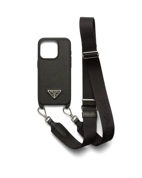 Prada Saffiano Leather Cover For Iphone 15 Pro - Black