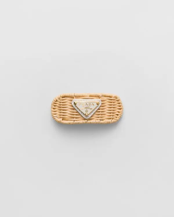 Prada Wicker Hair Clip - Tan/white