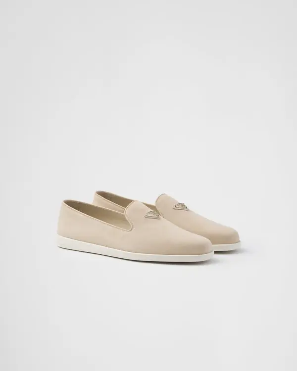 NWT Prada Suede Calf Leather Slip-Ons in Beige Khaki Size US 6 Desert Beige Suede Loafers | PRADA main image 4