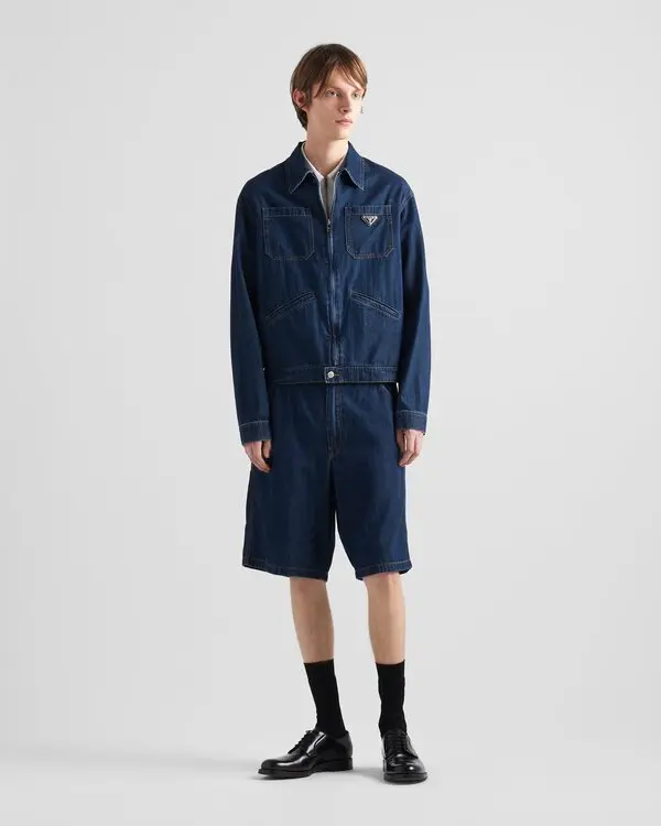 PRADA ライトブルー ジッパージャケット Prada Light Denim Jacket - Navy | Editorialist