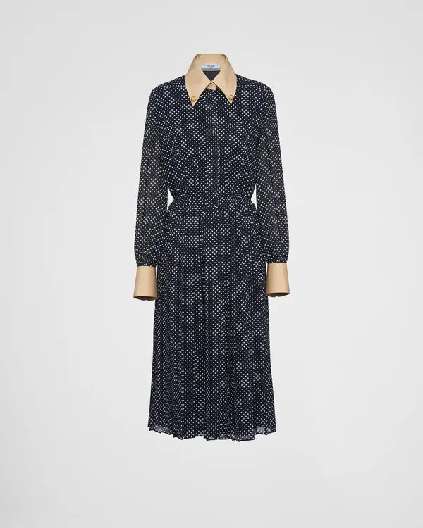 Prada Polka-dot Georgette Shirt Dress