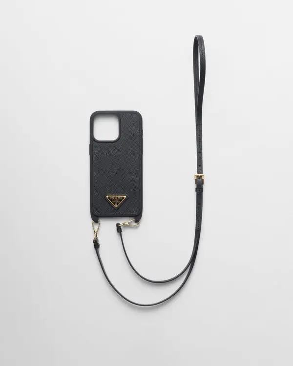 Prada Saffiano Leather Cover For Iphone 15 Pro Max - Black