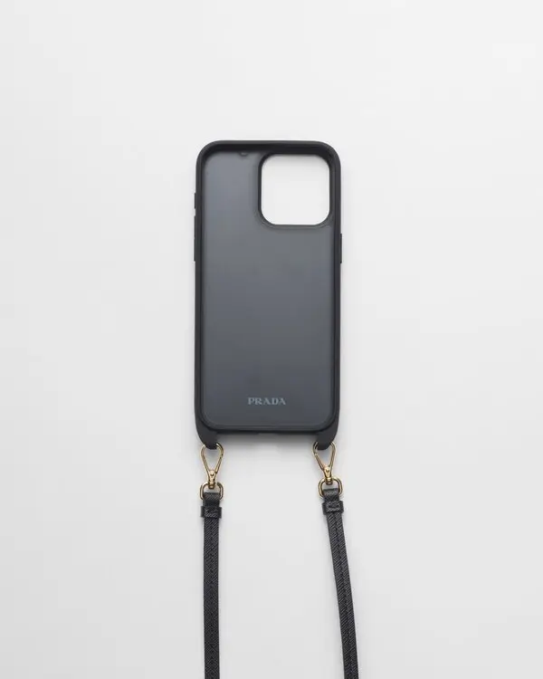 PRADA iPhone15pro ブラックレザー iPhone用ケース 直営店買付☆PRADA サフィアーノレザー iPhone 15 Pro用カバー (PRADA