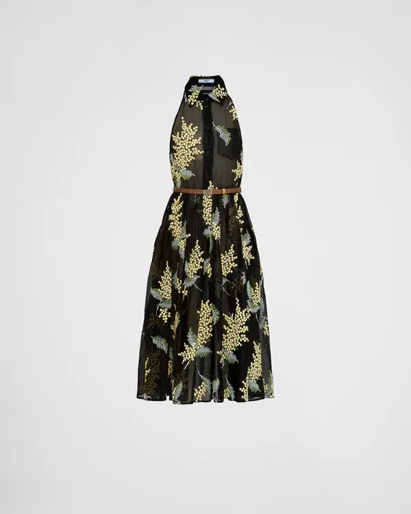 sachin and babi light blue dress Embroidered linen minidress in white - Prada main image 1