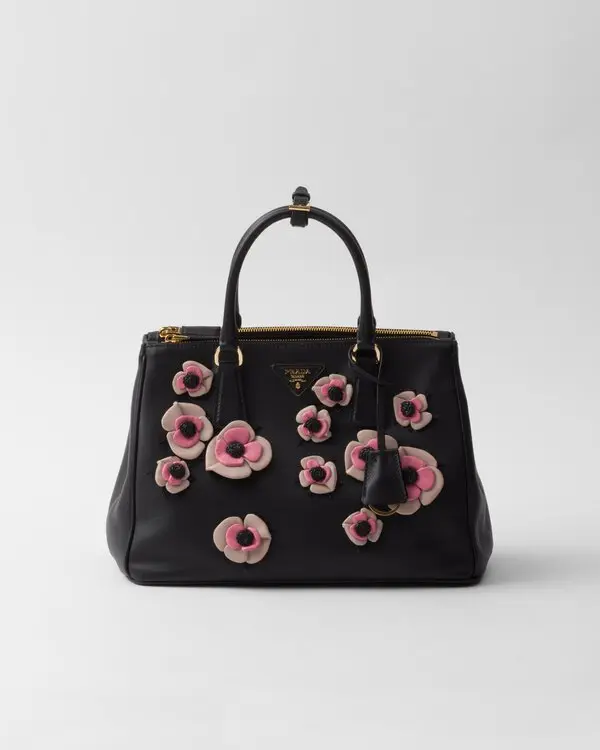 Prada Galleria Large Leather Bag With Floral Appliqués
