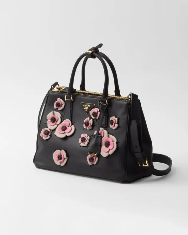 Prada Galleria Large Leather Bag With Floral Appliqués