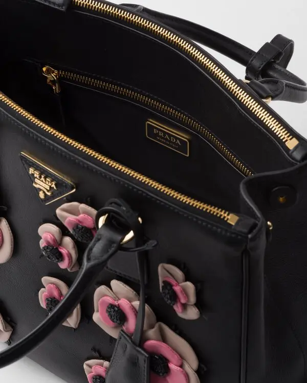 Prada Galleria Large Leather Bag With Floral Appliqués