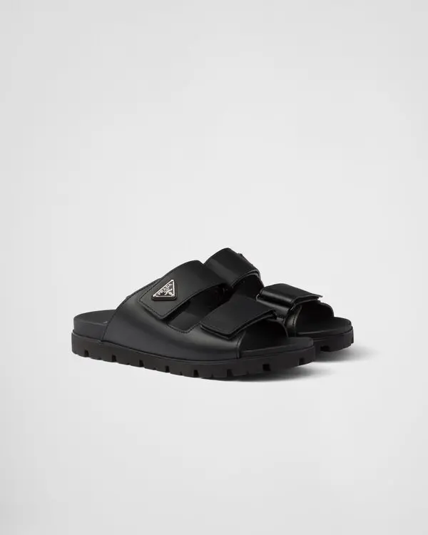 Prada Leather Strap Sandals - Black