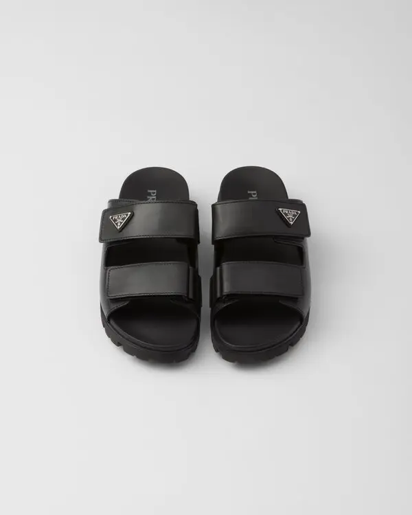 Prada Leather Strap Sandals - Black