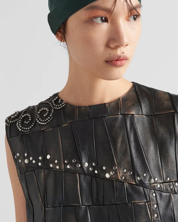 Prada Nappa Leather Patchwork Dress - Black | Editorialist