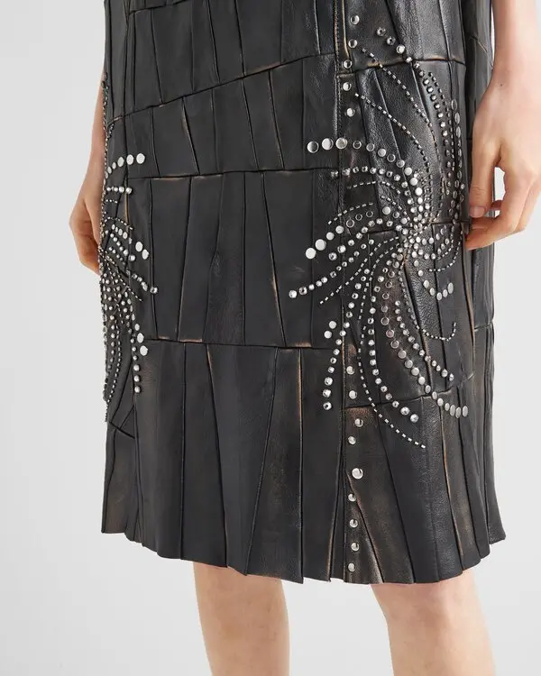 Prada Nappa Leather Patchwork Dress - Black | Editorialist