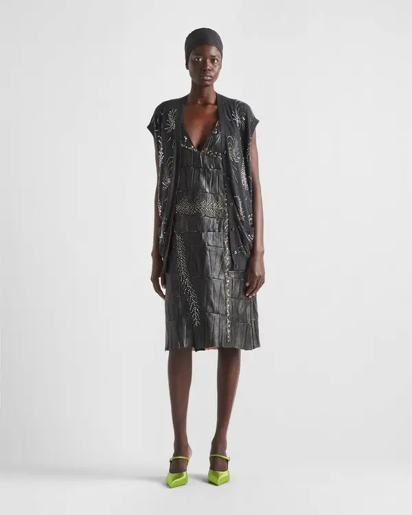 Prada Nappa Leather Patchwork Dress - Black | Editorialist