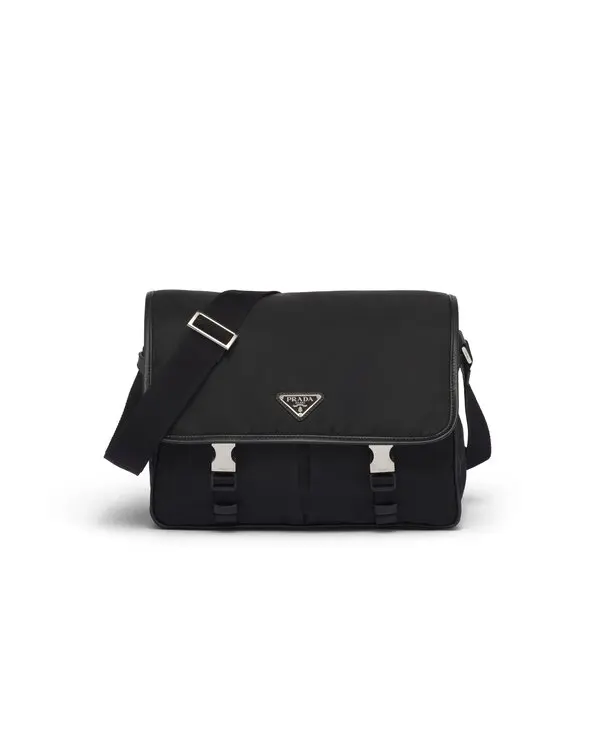 Prada Re-nylon And Saffiano Leather Shoulder Bag - Black
