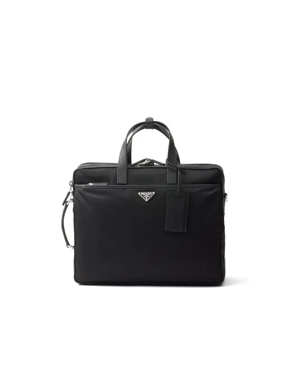 Prada Re-nylon And Saffiano Leather Briefcase - Black