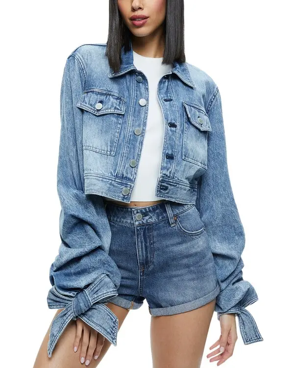 Alice + Olivia Cotton Tiff Denim Tie Cuff Jacket
