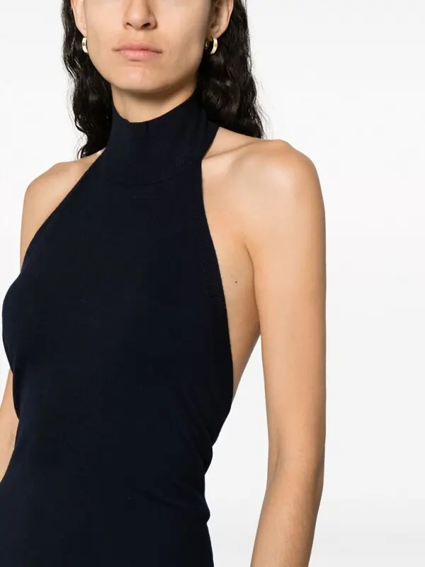 v neck knit sweater dress Womens Cashmere Knit Midi Dress Long Sleeve Polo Collar V Neck Dress Apricot / L main image 0