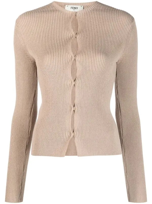 Fendi Ribbed-knit Cotton-blend Cardigan - Neutrals