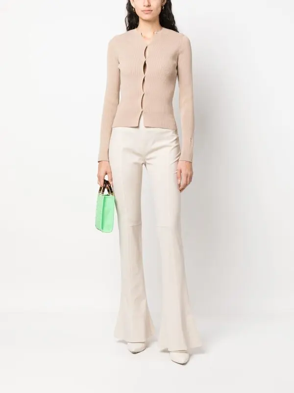 Fendi Ribbed-knit Cotton-blend Cardigan - Neutrals