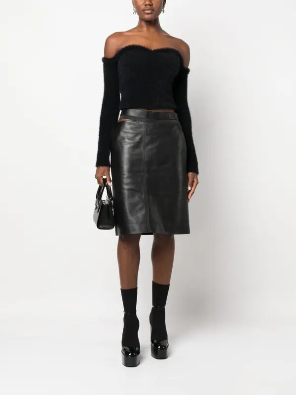 Fendi Logo-waistband Leather Skirt