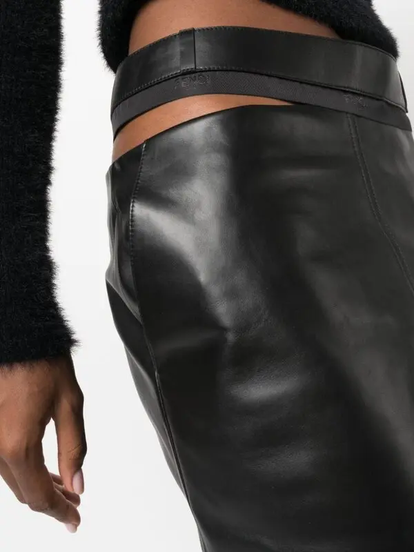 Fendi Logo-waistband Leather Skirt