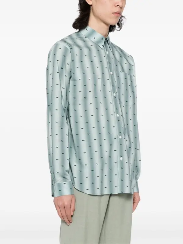 Maison Kitsuné Logo-print Cotton Shirt - Green