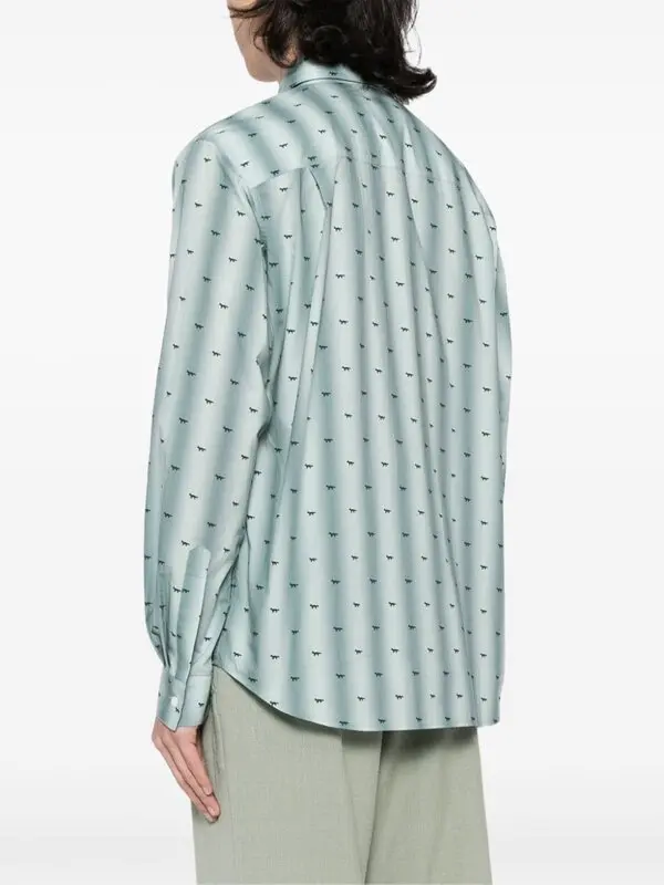 Maison Kitsuné Logo-print Cotton Shirt - Green