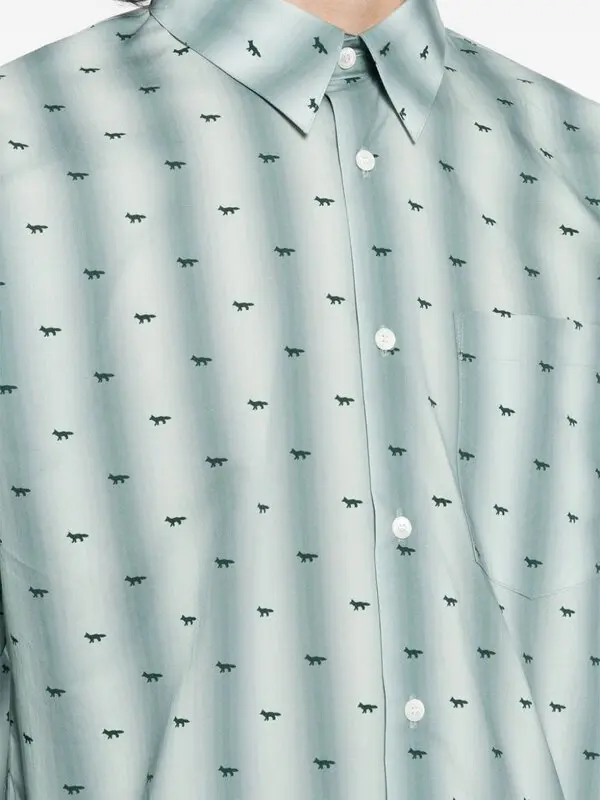 Maison Kitsuné Logo-print Cotton Shirt - Green