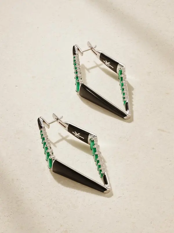 Nikos Koulis Oui Emerald And Enamel Earrings - Gold