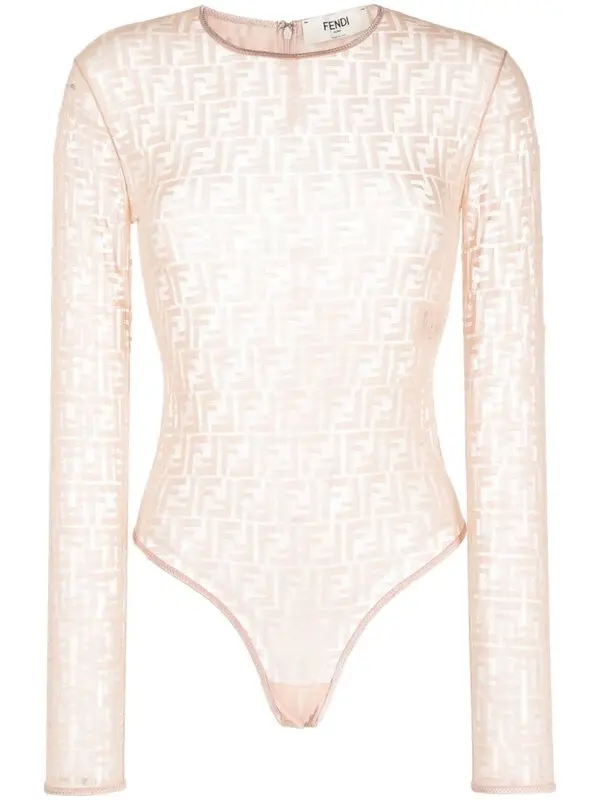 Fendi Monogram-jacquard Mesh Bodysuit - Neutrals