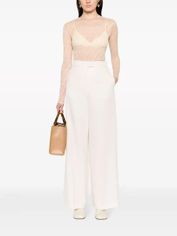 Fendi Monogram-jacquard Mesh Bodysuit - Neutrals