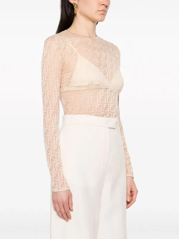 Fendi Monogram-jacquard Mesh Bodysuit - Neutrals