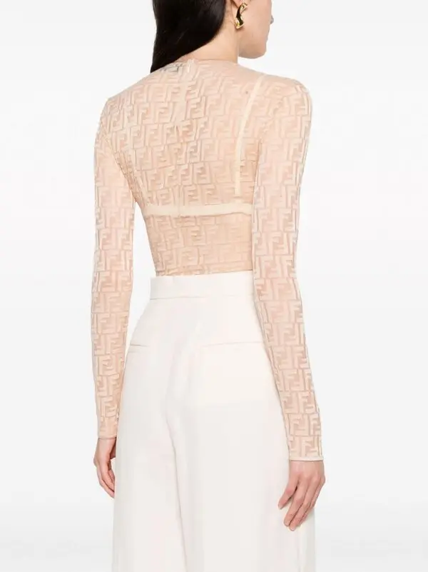 Fendi Monogram-jacquard Mesh Bodysuit - Neutrals