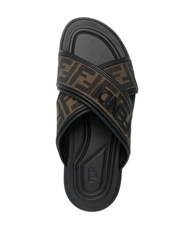 Fendi Ff-Jacquard Slides - Black | Editorialist