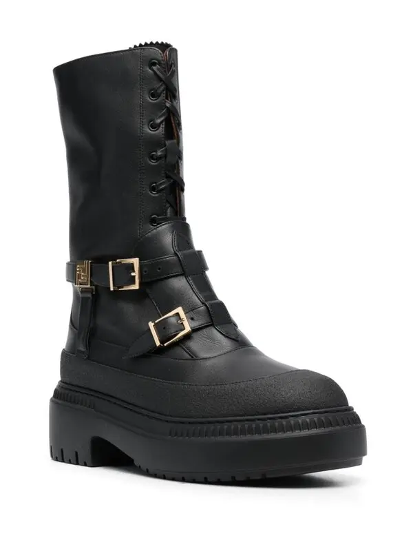 Fendi Delfina Leather Biker Boots