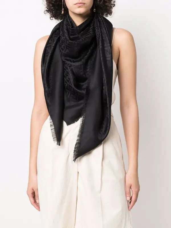 Fendi Ff Monogram-print Scarf - Black