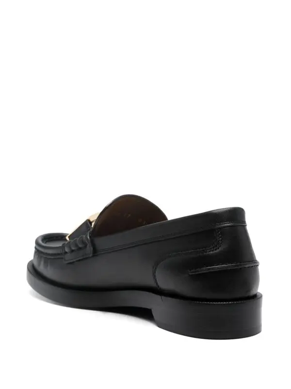 Fendi Ff Logo-plaque Leather Loafers - Black