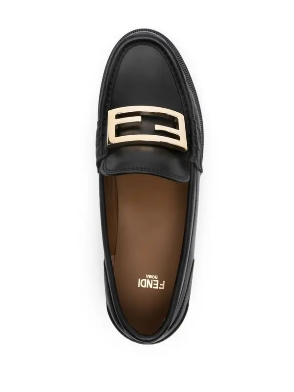 Fendi Ff Logo-plaque Leather Loafers - Black