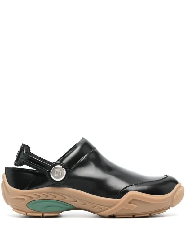 Fendi Ff-embroidered Leather Clogs