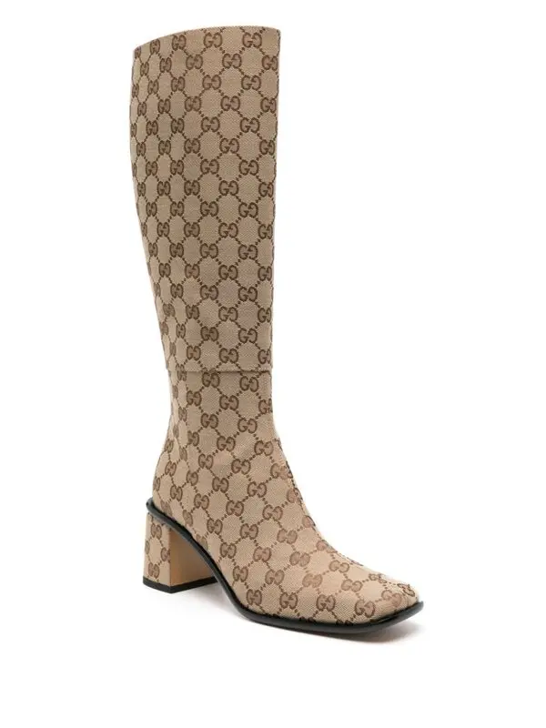 Gucci Gg Supreme-Canvas Knee-High Boots - Neutrals | Editorialist