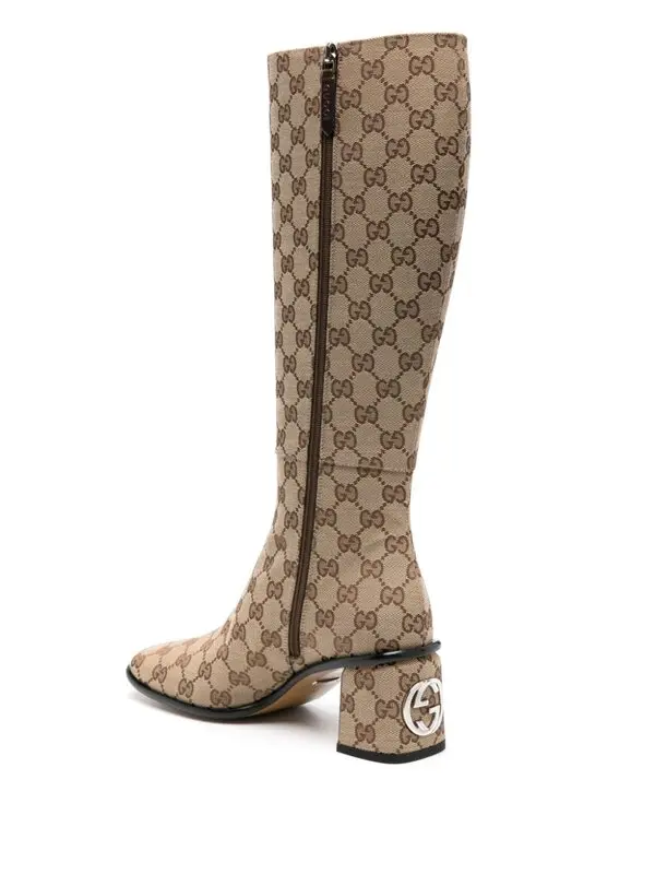 Gucci Gg Supreme-Canvas Knee-High Boots Neutrals Editorialist