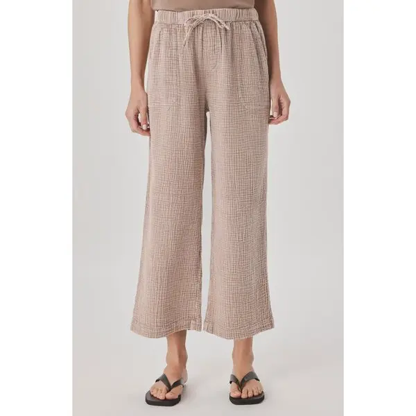 Splendid Adele Cotton Gauze Drawstring Pants - Light Wicker