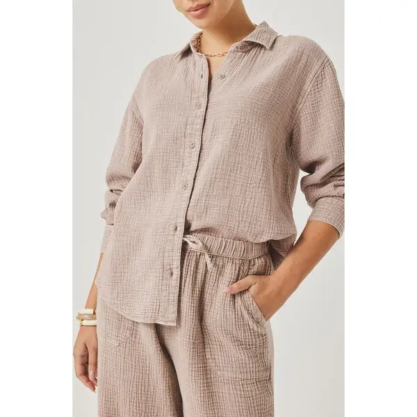 Splendid Adele Oversize Cotton Gauze Shirt - Light Wicker