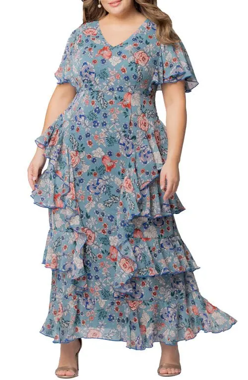 KIYONNA Tour De Flounce Tiered Maxi Dress - Blue Multi