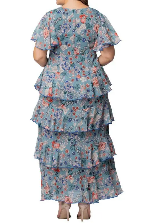 KIYONNA Tour De Flounce Tiered Maxi Dress - Blue Multi
