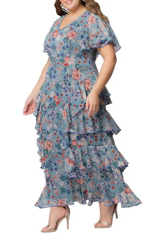 KIYONNA Tour De Flounce Tiered Maxi Dress - Blue Multi