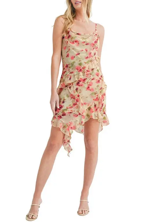 ALL IN FAVOR Floral Asymmetric Ruffle Dress